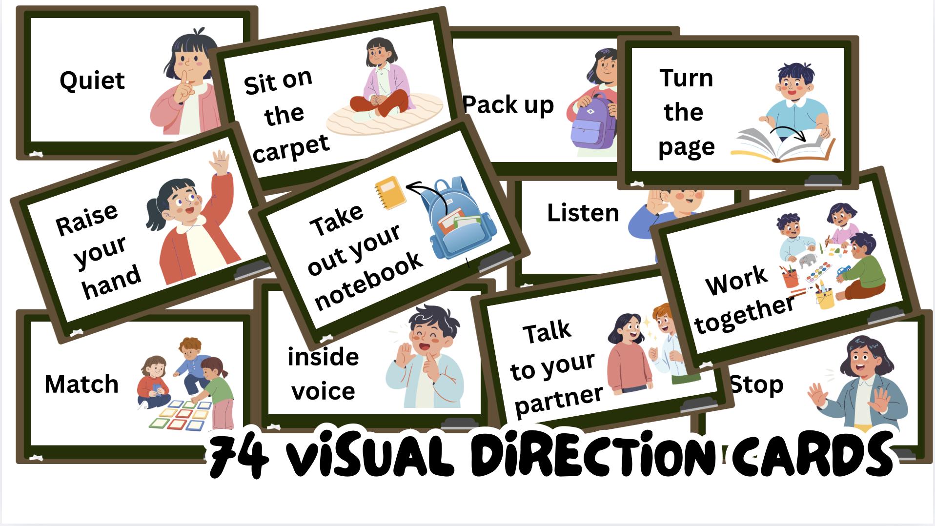 Editable Visual Direction Cards | Classroom Management Instructions ...