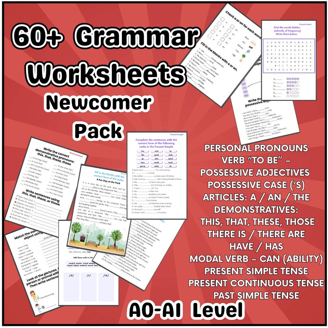 Complete ESL ELL Newcomer Grammar Bundle | 60+ Worksheets L No Prep ...