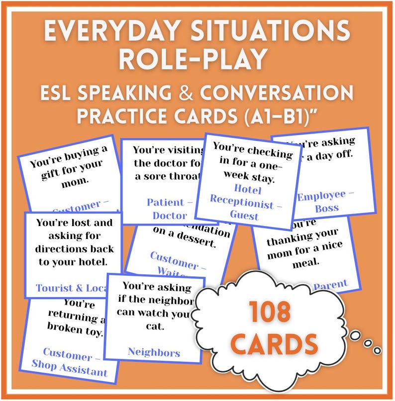 Everyday Situations Role-play Game | ESL ELL EFL Speaking ...