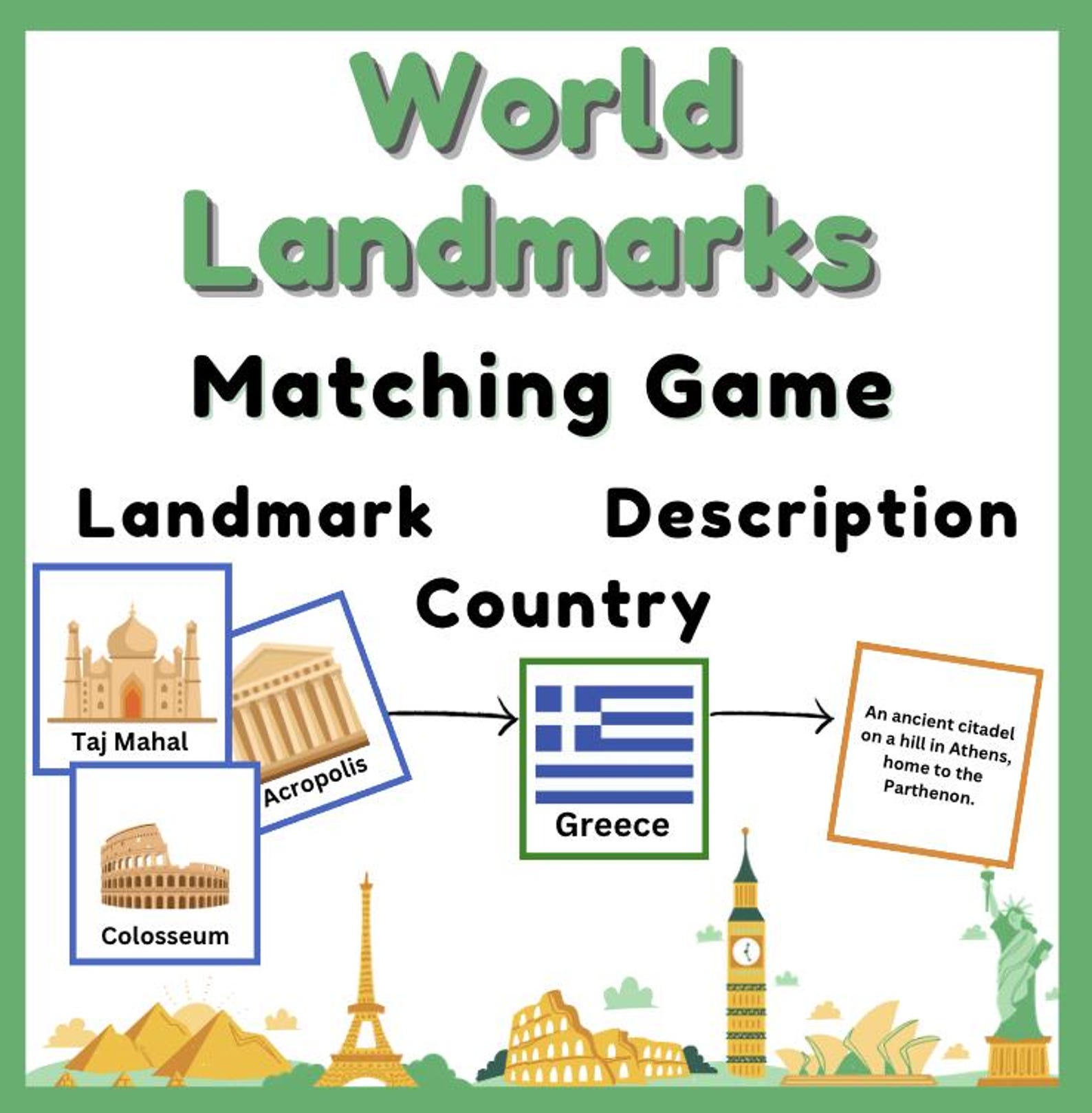 Landmarks Around the World | Cultural Matching Game | Famous Sights L ...