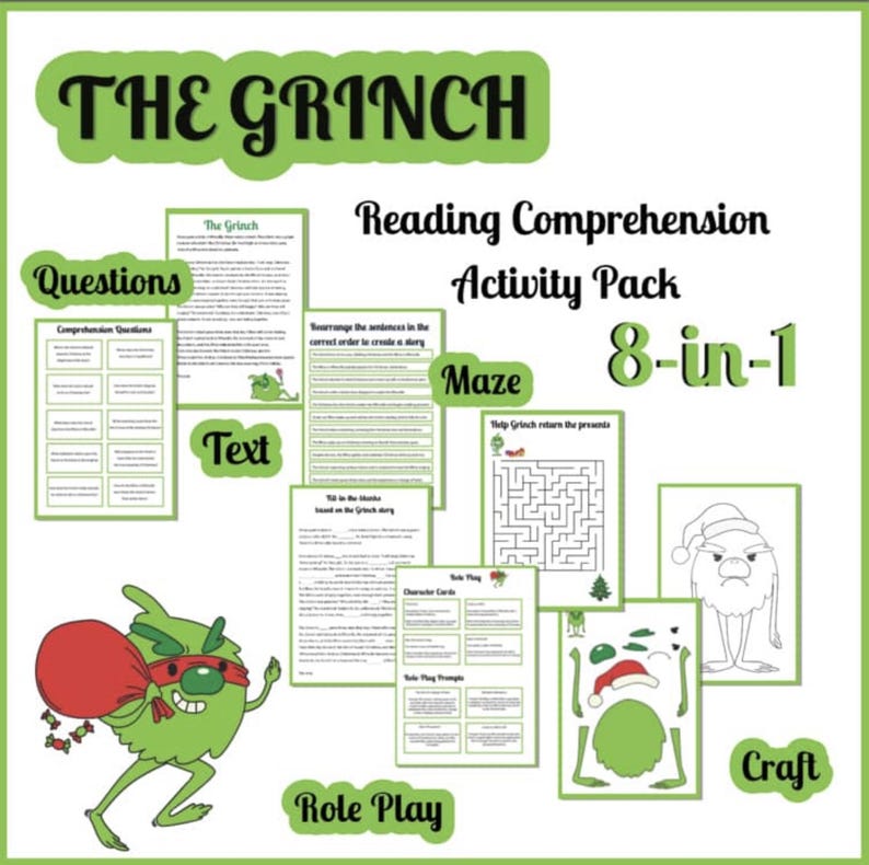 The Grinch Reading Comprehension Activities & Craft | Christmas Role ...