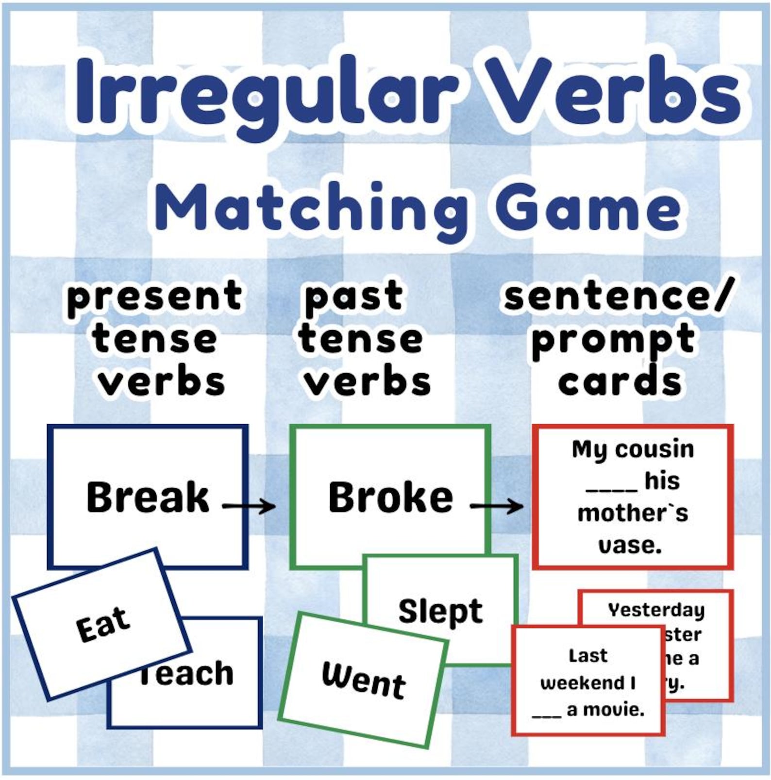 Irregular Verbs Matching Game Cards L Past Simple Tense Activity L ...