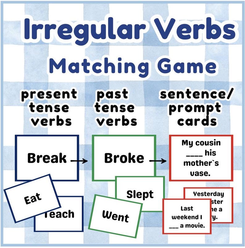 Irregular Verbs Matching Game Cards L Past Simple Tense Activity L ...