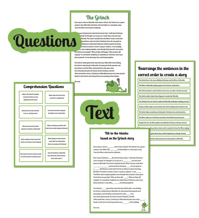 The Grinch Reading Comprehension Activities & Craft | Christmas Role ...