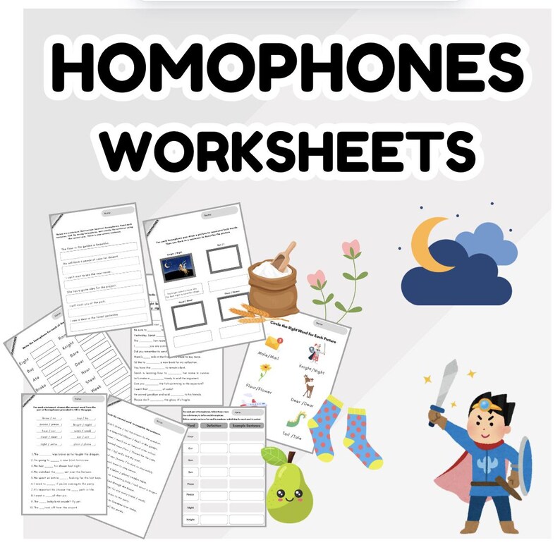 Homophones Matching Game & 8 Worksheets + Keys | Memory Game ...