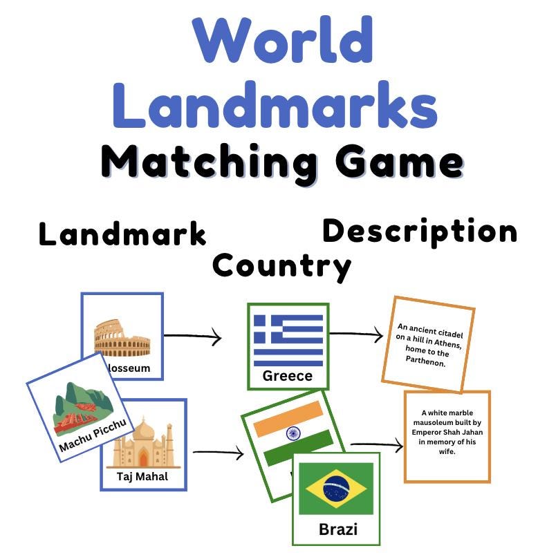 Landmarks Around the World | Cultural Matching Game | Famous Sights L ...