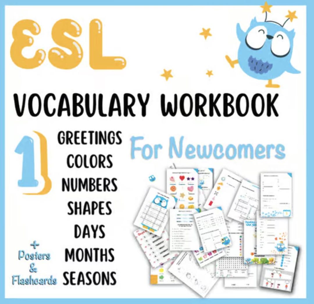 ESL Newcomer Vocabulary Workbook | Greetings Colors Shapes Days Months ...