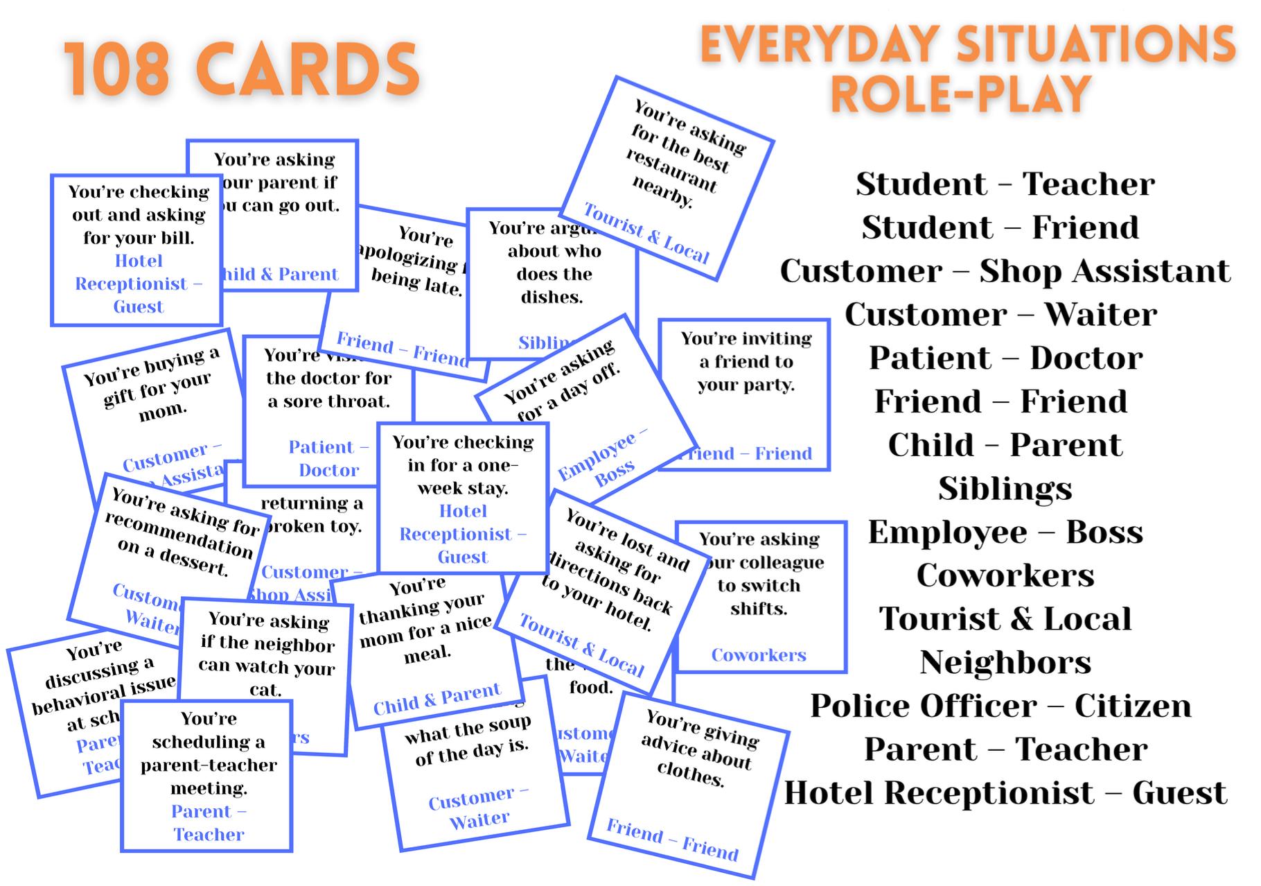 Everyday Situations Role-play Game | ESL ELL EFL Speaking ...
