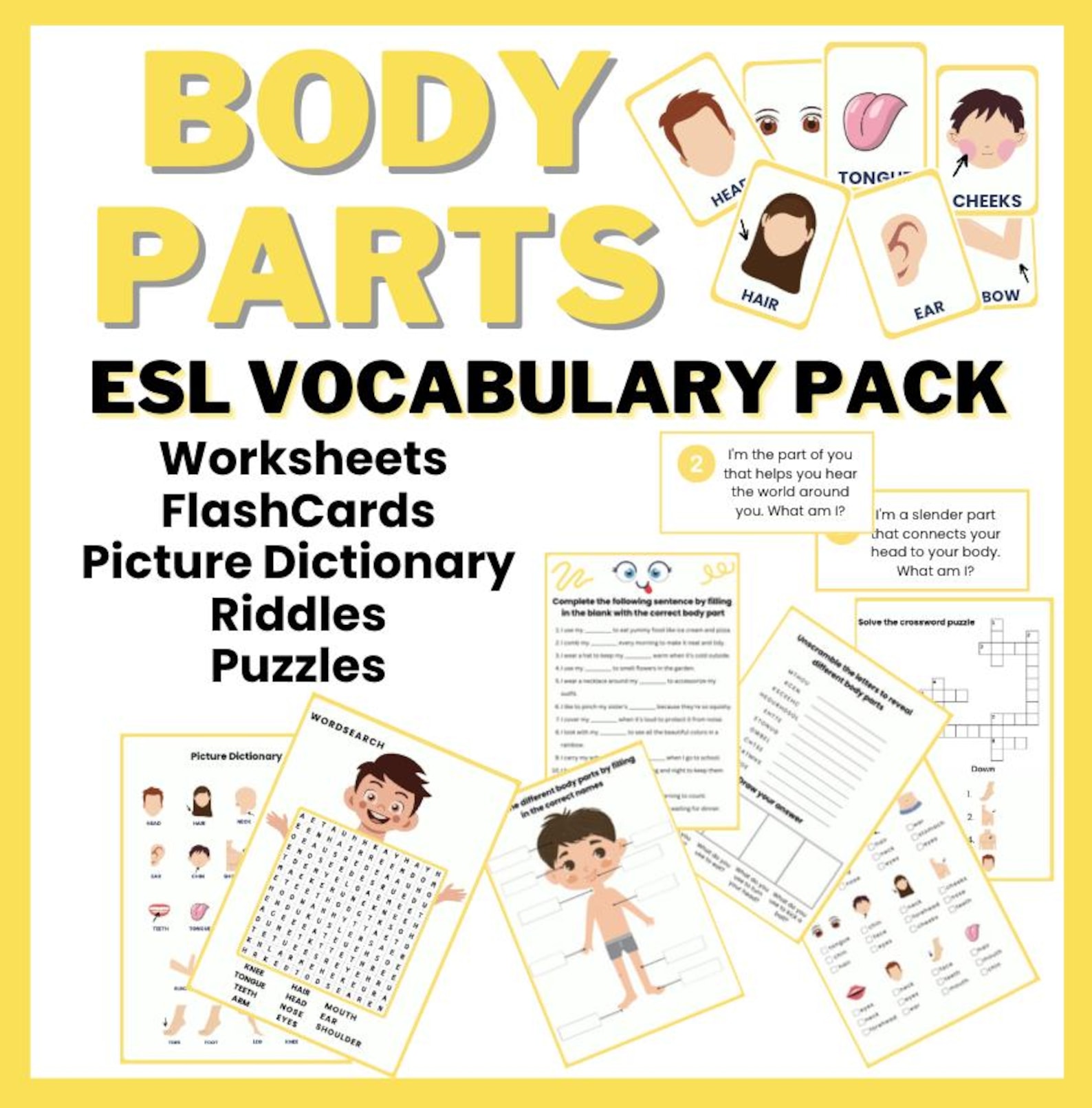Human Body Parts Vocabulary Pack | Games & Activities | ESL ELL ...