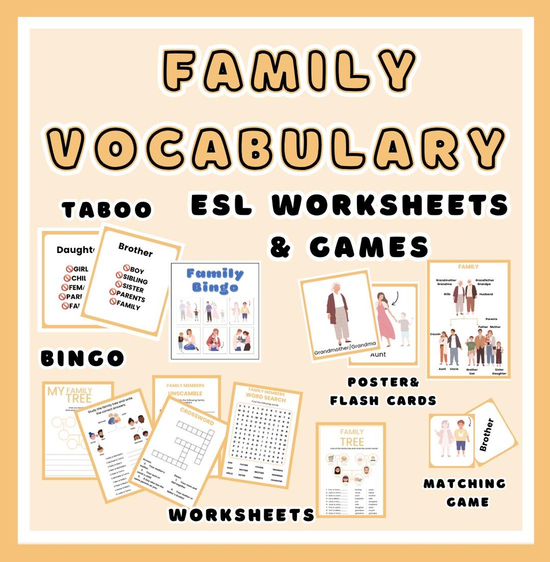 Family Vocabulary ESL Activity Pack: Worksheets, Games, Flashcards L ...
