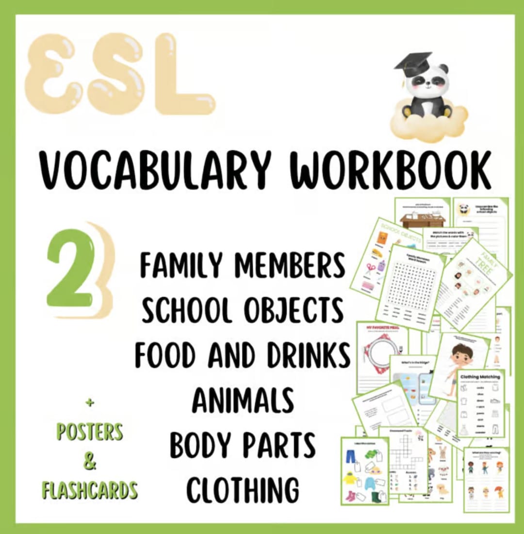 ESL Vocabulary Workbook for Beginners | Family, Food, School, Animals ...