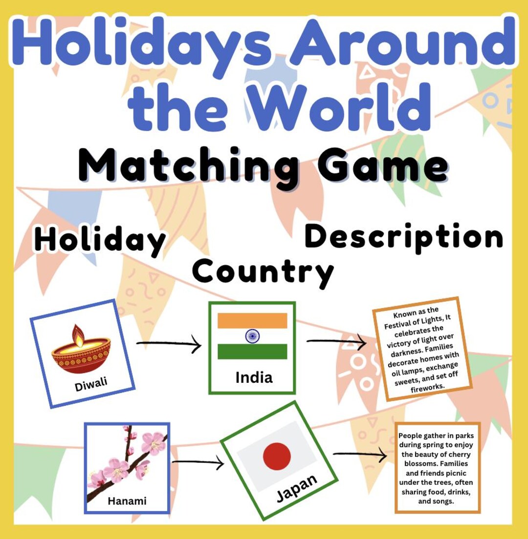 Holidays Around the World Matching Game: Cultural Learning L Printable ...