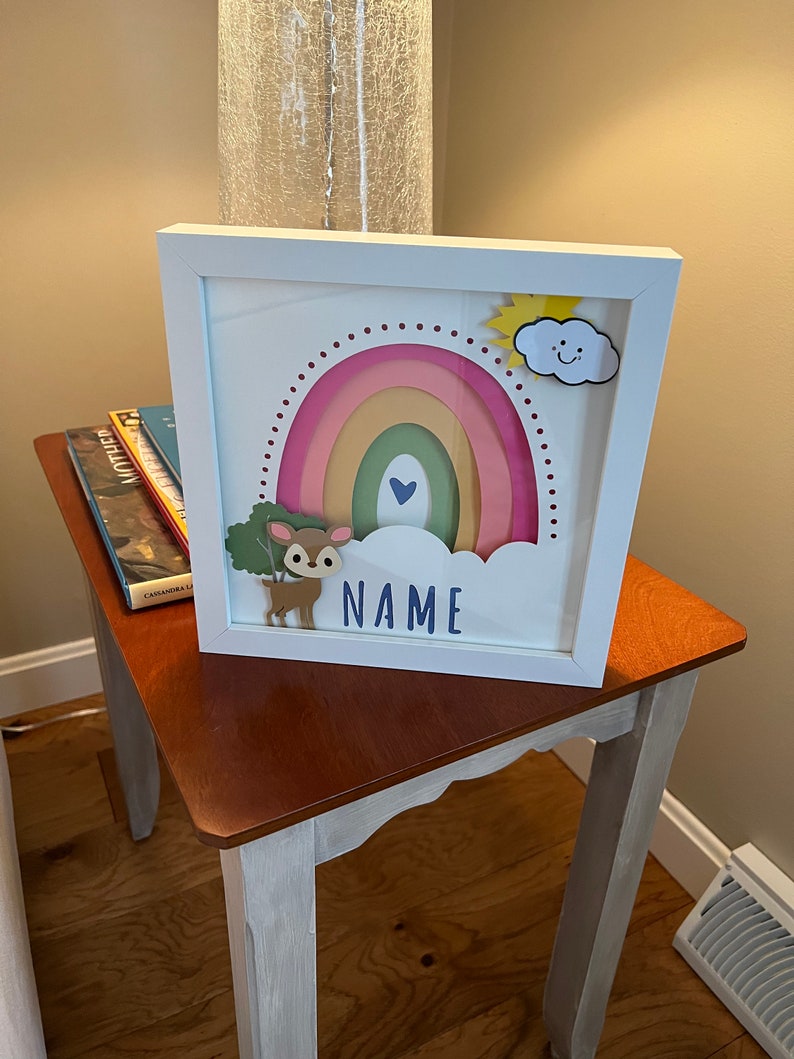 PERSONALIZED NAME RAINBOW Shadow Box Baptism/easter/religious/communion ...