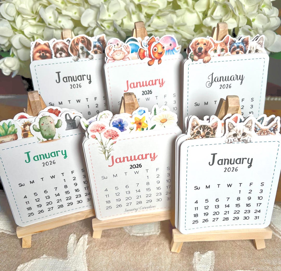 Cute Cutouts Mini Desk Calendars 2026: Whimsical Animals, Flowers, Dogs ...