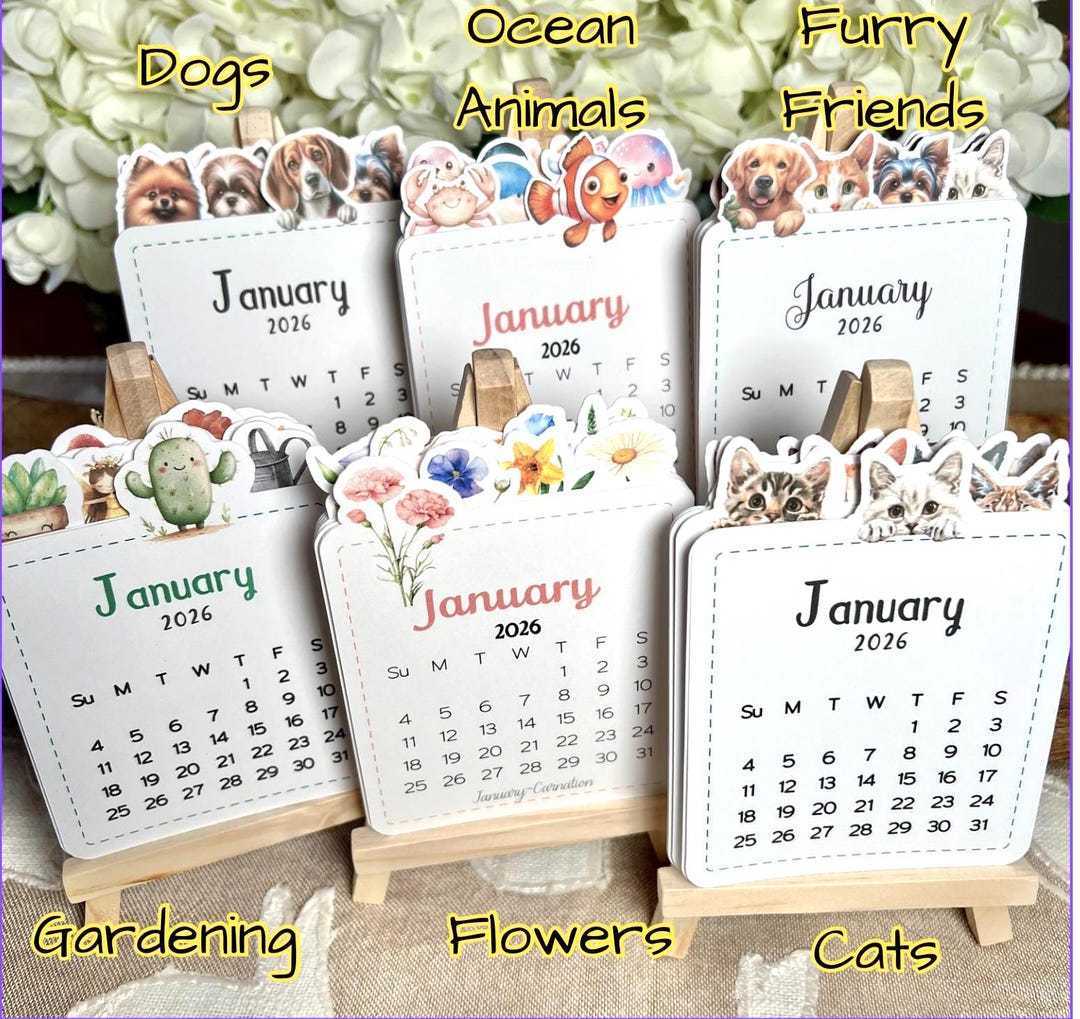 2026 MINI Desk Calendar: CUTOUT Dogs, Cats, Ocean, Garden, Flowers ...