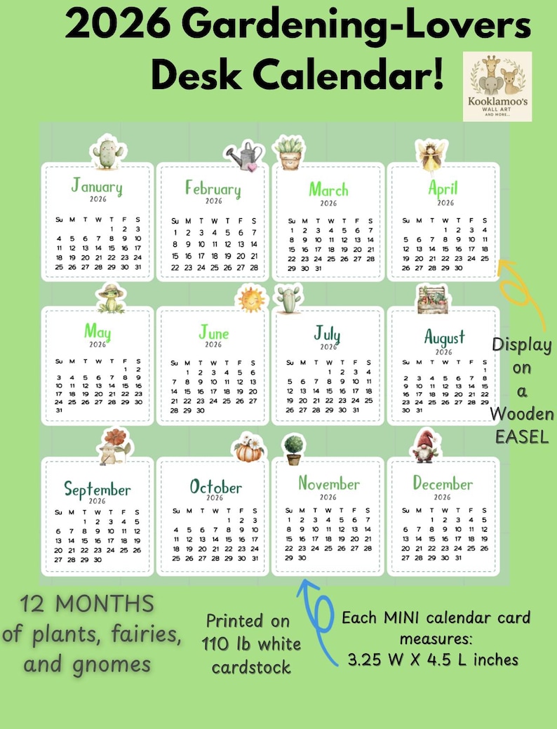 2026 GARDENING Mini Desk Calendar: Plants, Gnomes, Succulents, Garden ...