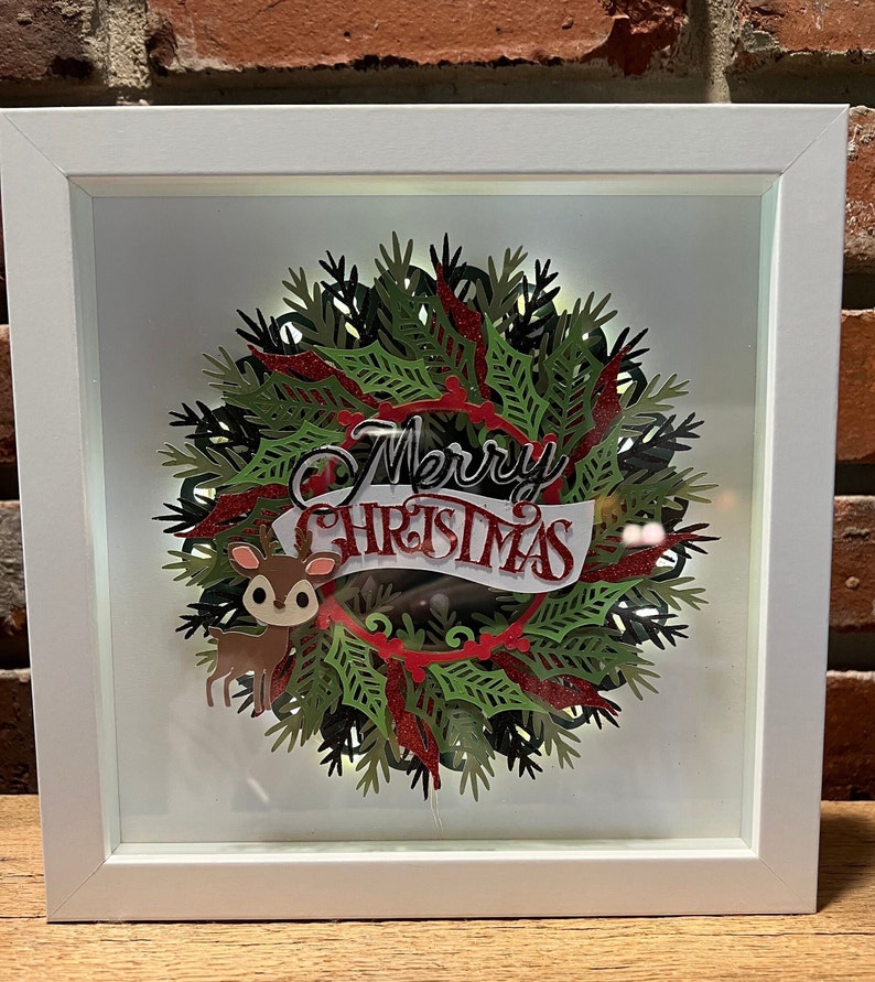 LIGHTED Woodland Wreath SHADOW BOX, Lighted Christmas Wreath, Light Box ...