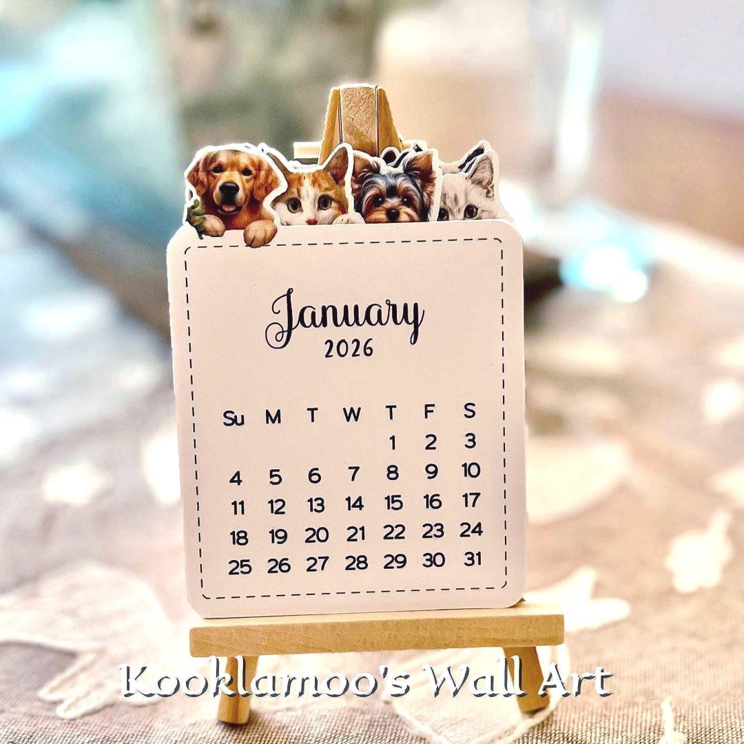 2026 CATS & DOGS Mini Desk CALENDAR; Animal-lover Desk Calendar Cards ...