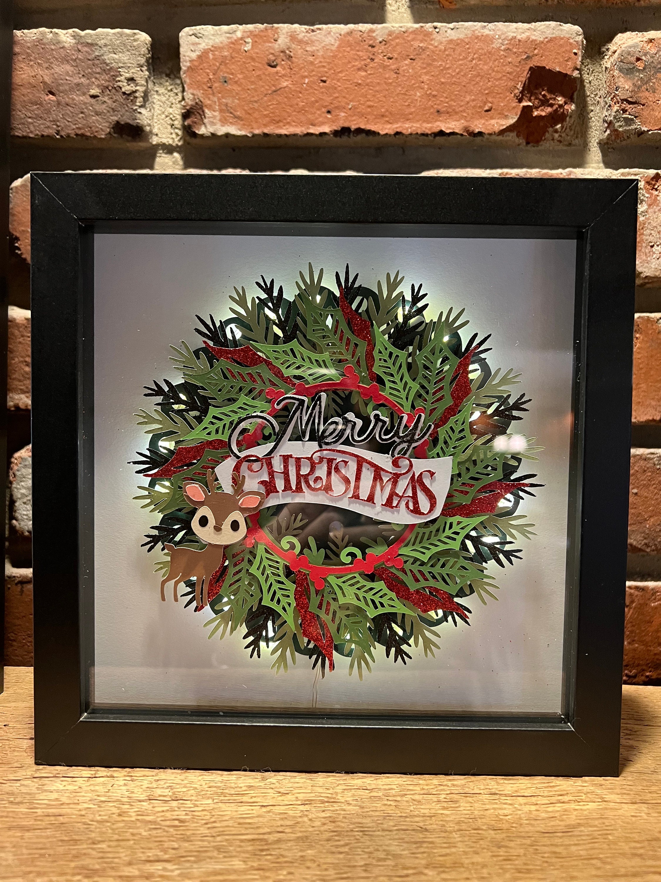 LIGHTED Woodland Wreath SHADOW BOX, Lighted Christmas Wreath, Light Box ...
