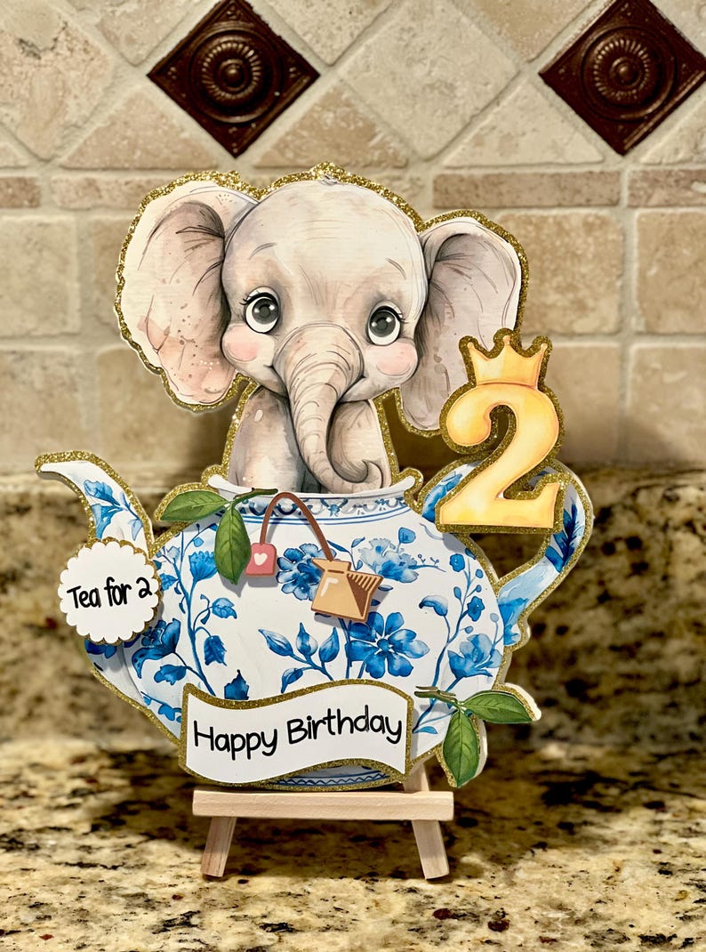 Elephant Tea Party Cake Topper, Grandmillennial Style - Etsy