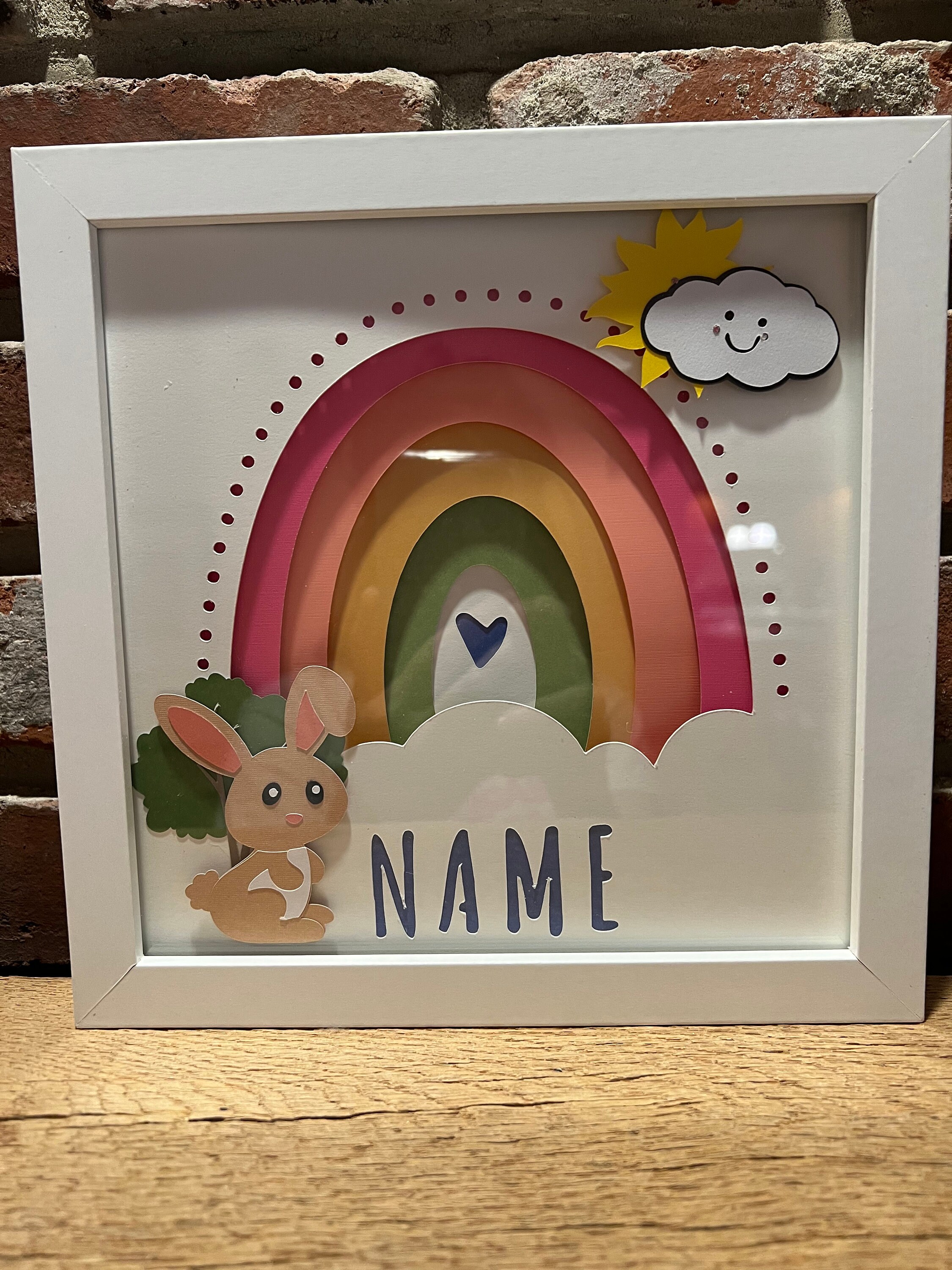 PERSONALIZED NAME RAINBOW Shadow Box Baptism/easter/religious/communion ...