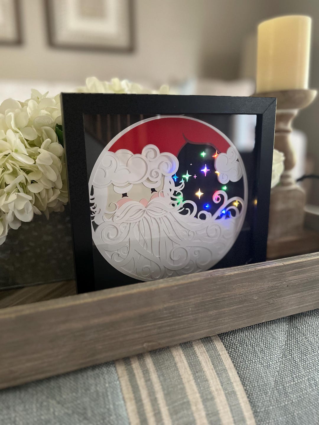 LIGHTED Santa SHADOW BOX, Saint Nick Shadow Box, Santa Claus Nightlight ...