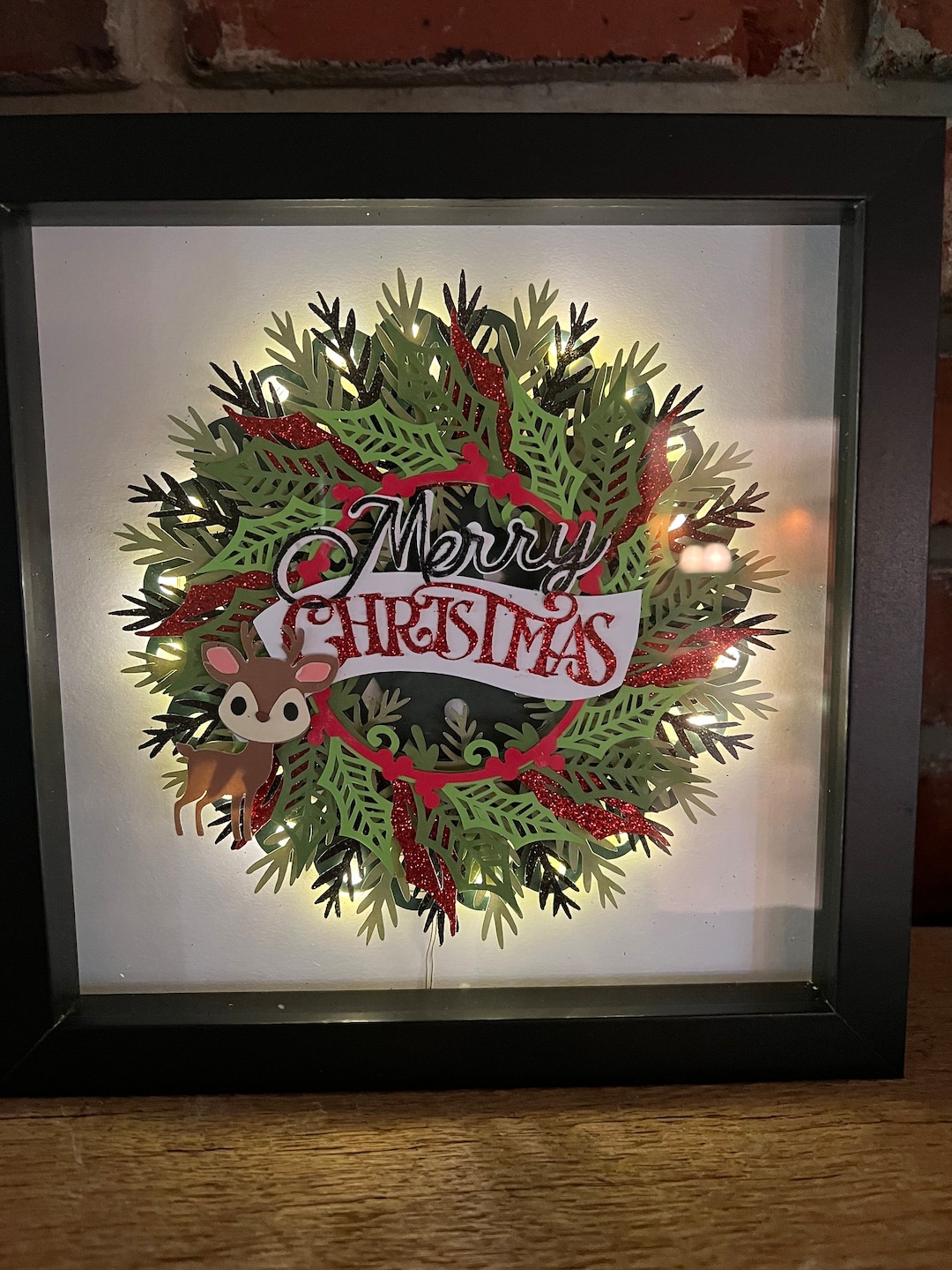 LIGHTED Woodland Wreath SHADOW BOX, Lighted Christmas Wreath, Light Box ...