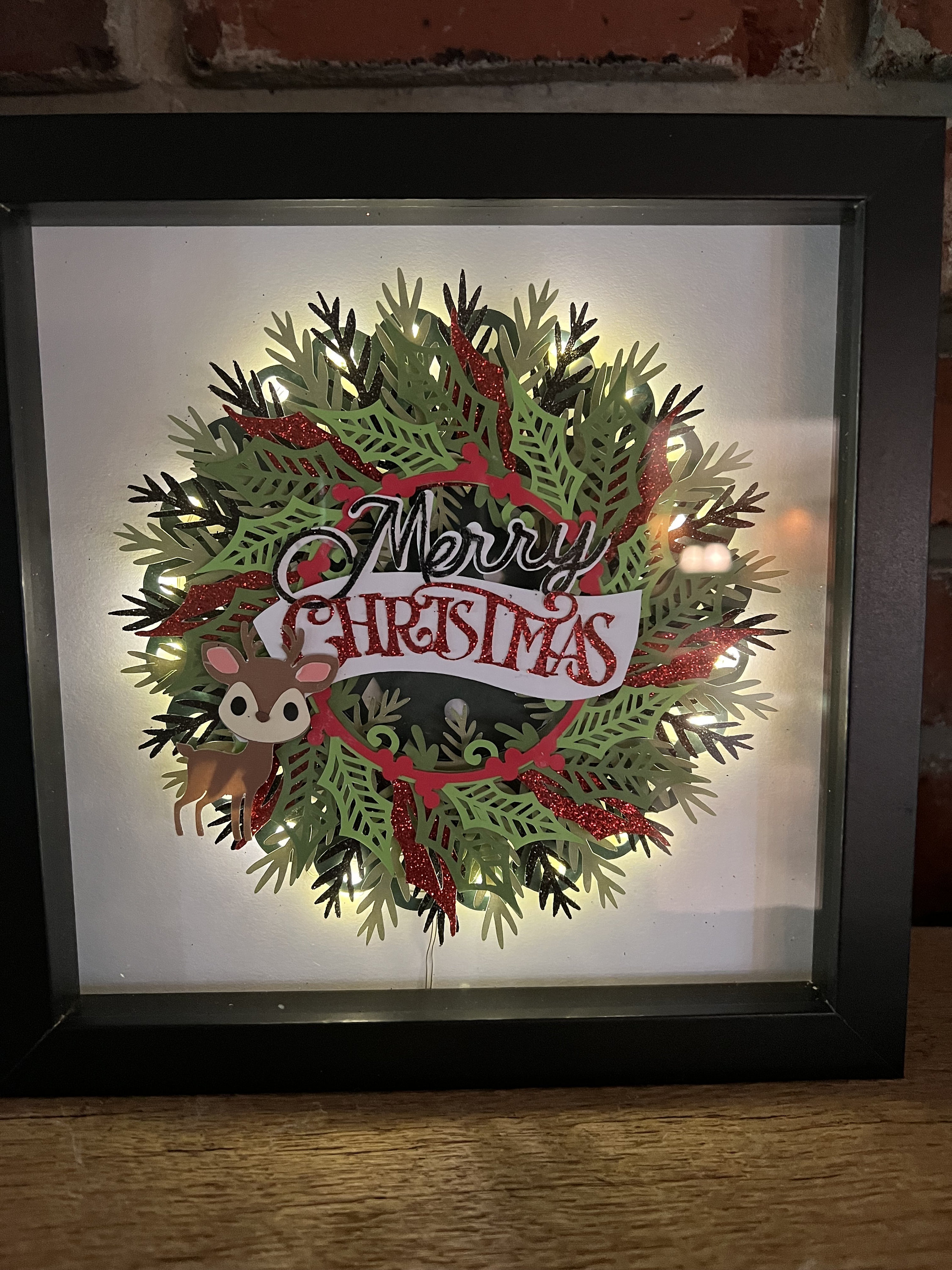LIGHTED Woodland Wreath SHADOW BOX, Lighted Christmas Wreath, Light Box ...