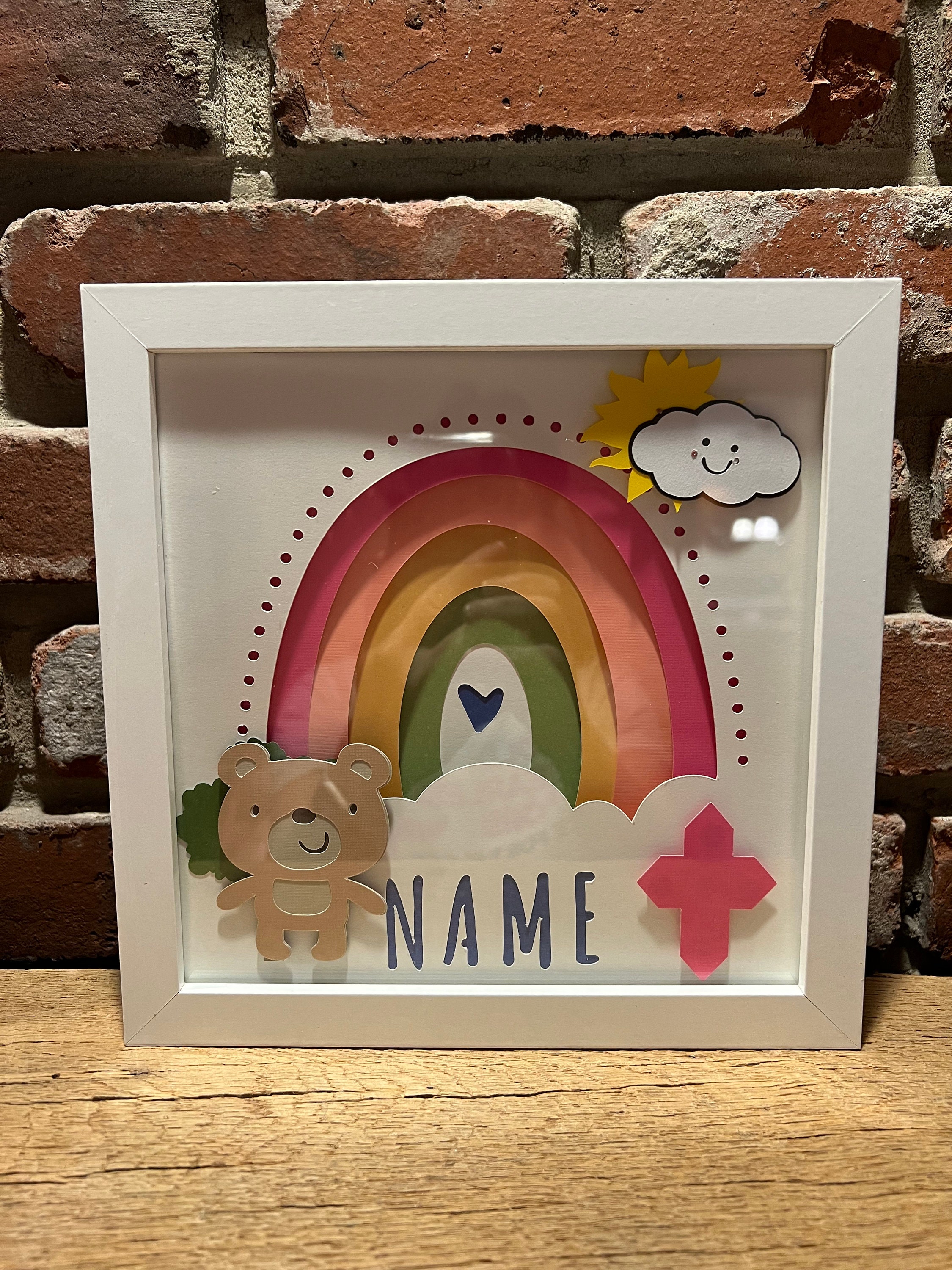PERSONALIZED NAME RAINBOW Shadow Box Baptism/easter/religious/communion ...