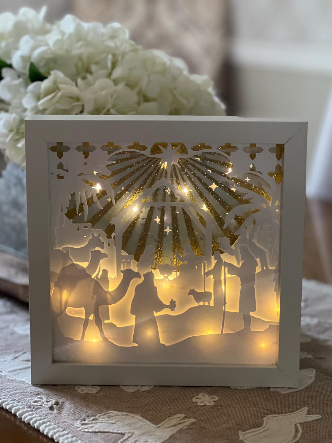 NATIVITY LIGHTED SHADOW Box, Christmas Shadow Box, Manger, Religious ...