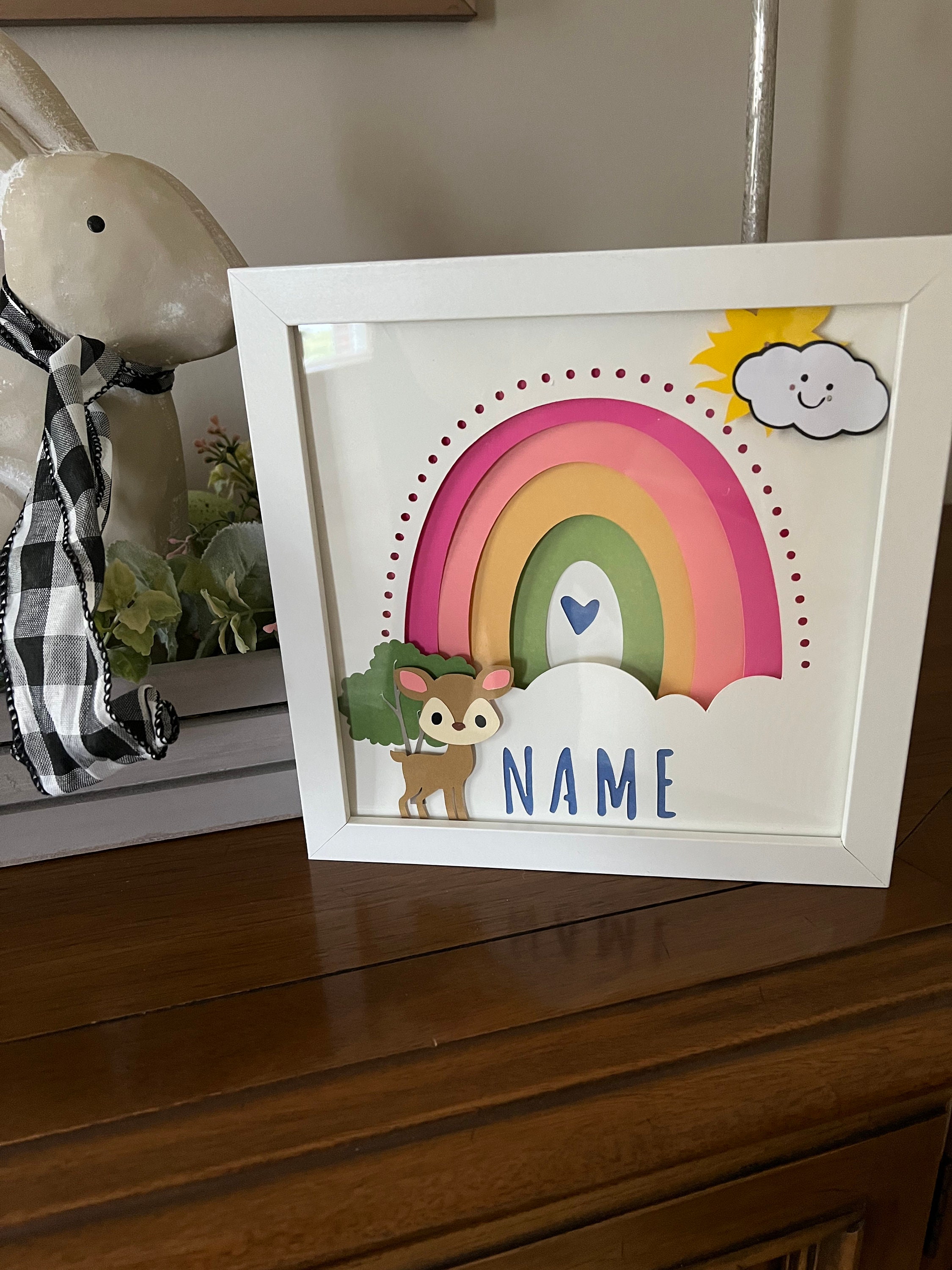 PERSONALIZED NAME RAINBOW Shadow Box Baptism/easter/religious/communion ...