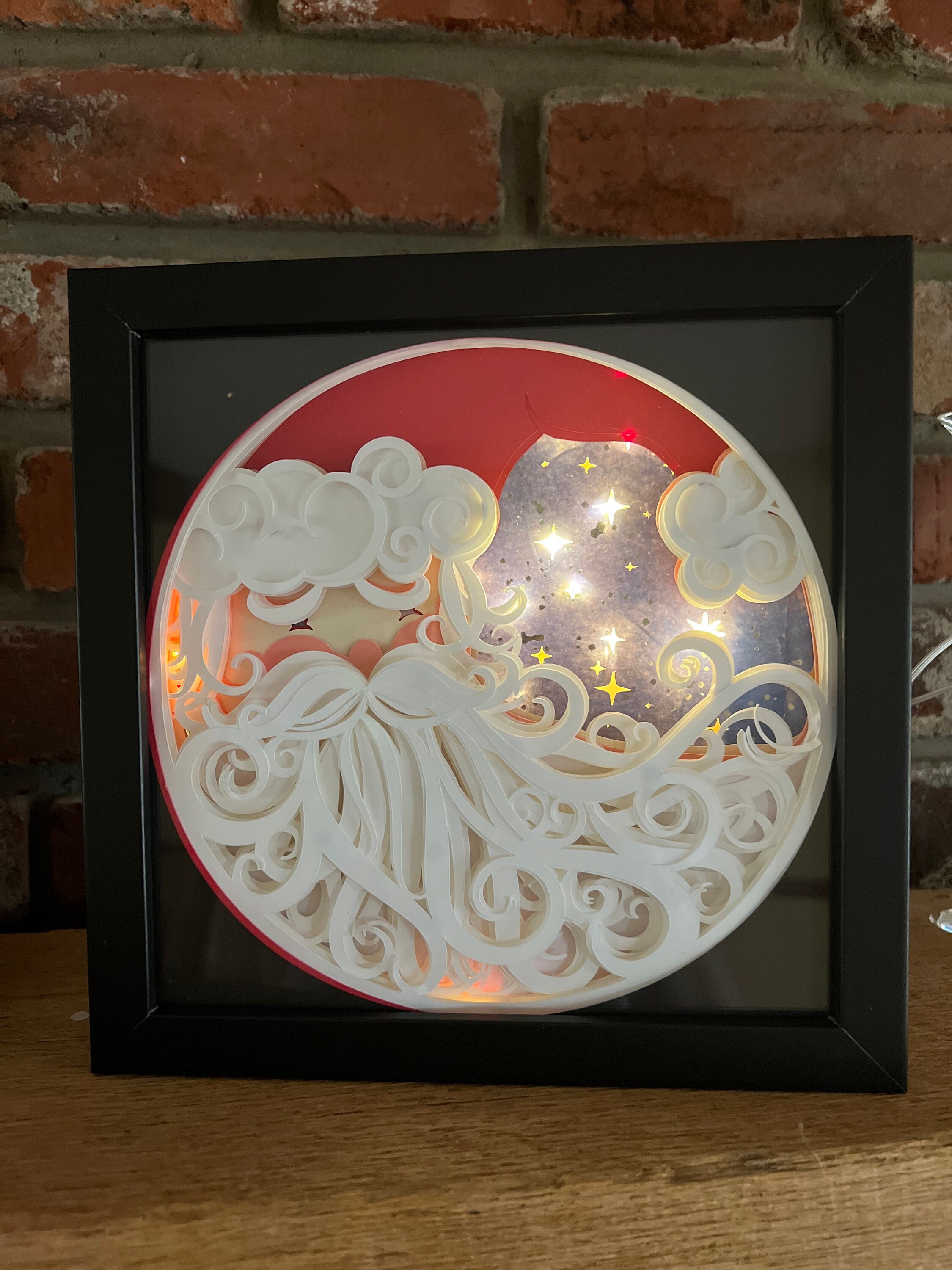 LIGHTED SHADOW BOX, Santa Shadow Box, Light Box With Fairy Lights ...