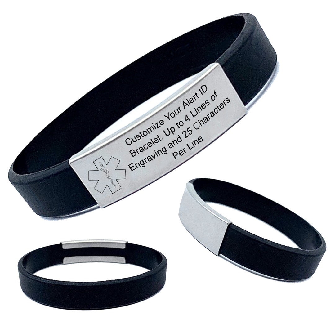 Custom Silicone Medical Alert Bracelet – Engraved ID, Star of Life - Etsy