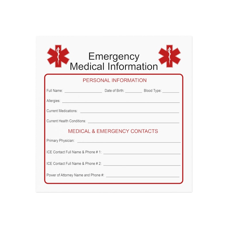 Medical Alert Refrigerator Magnet – Emergency Information, 5" Square - Etsy