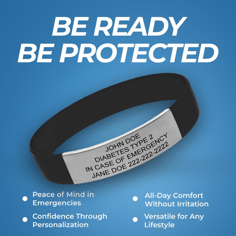 Custom Engraved Medical Alert Bracelet – Silicone ID Wristband - Etsy