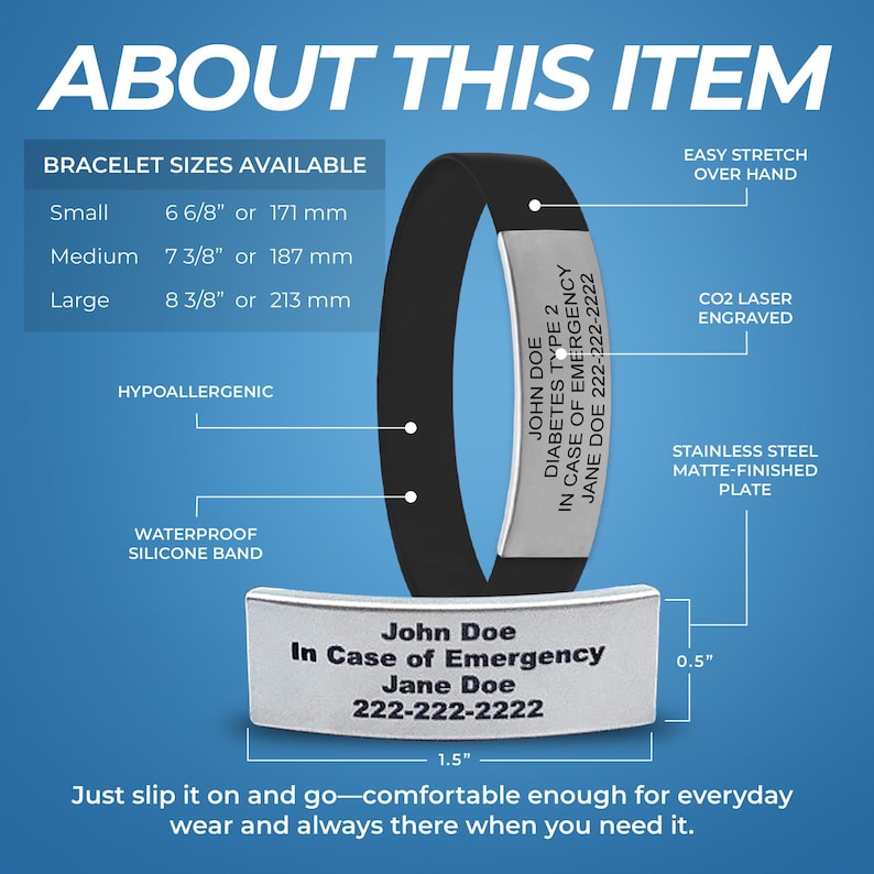 Custom Engraved Medical Alert Bracelet – Silicone ID Wristband - Etsy