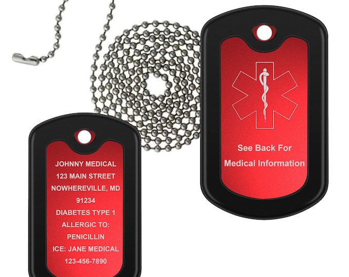 Personalised Medical Alert Tag Custom Necklace for Men Women Engraved ...