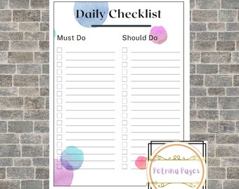 Daily Checklist / Instant Download / Letter Size / Printable PDF/ PNG ...