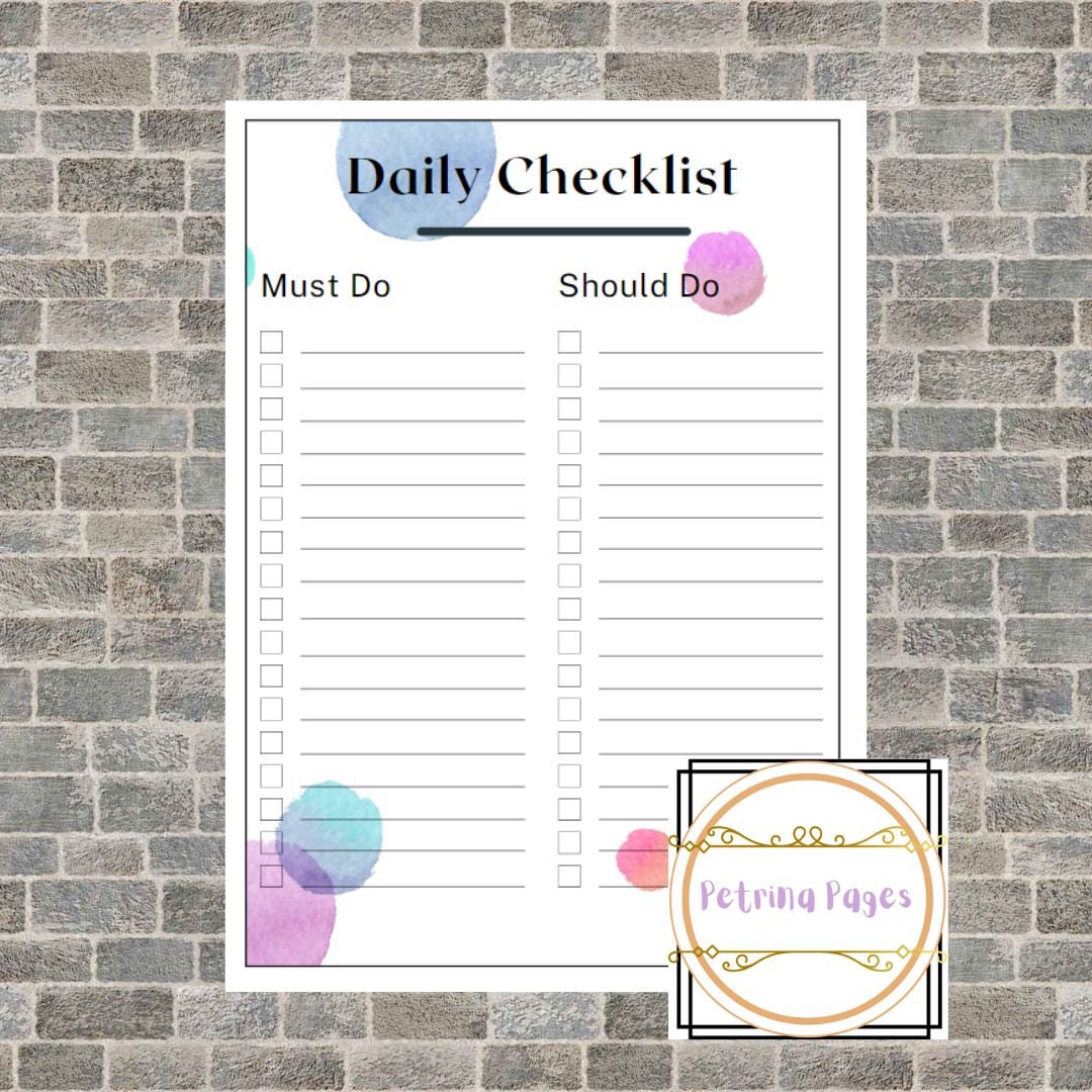 Printable A4 PDF Daily Checklist - Etsy UK