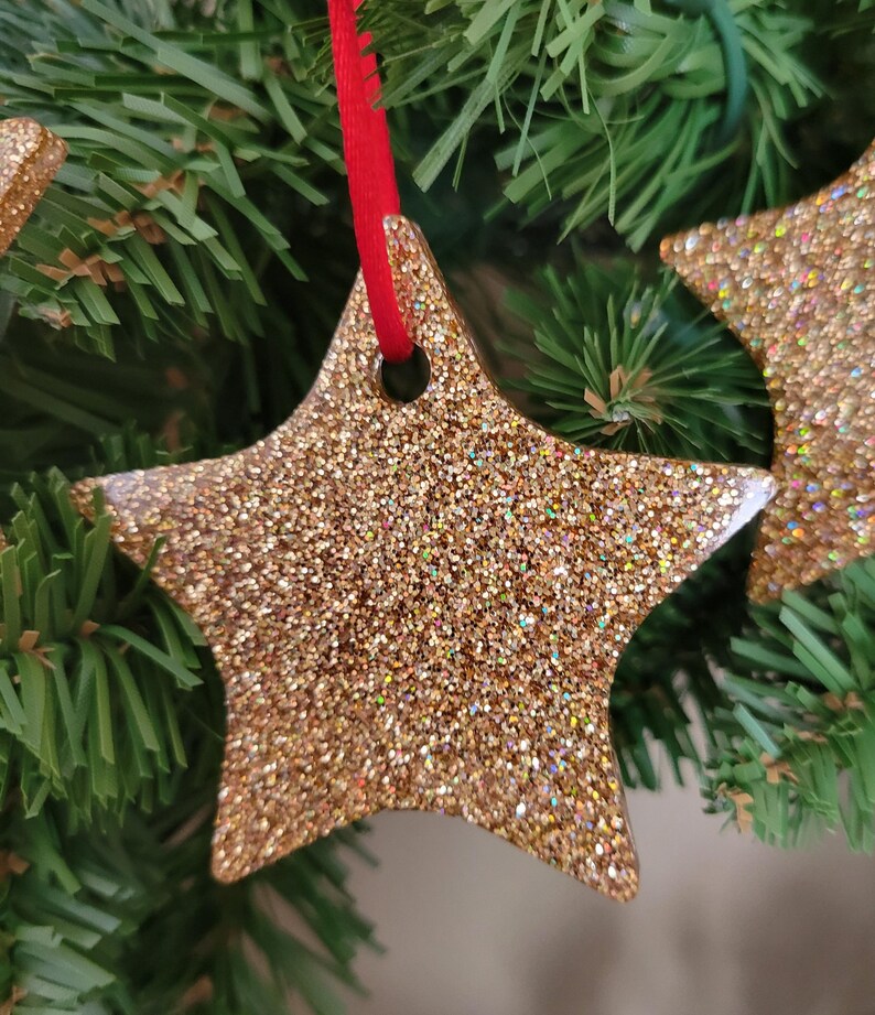 Glittering Gold Star Ornaments in a Set of Three - Etsy