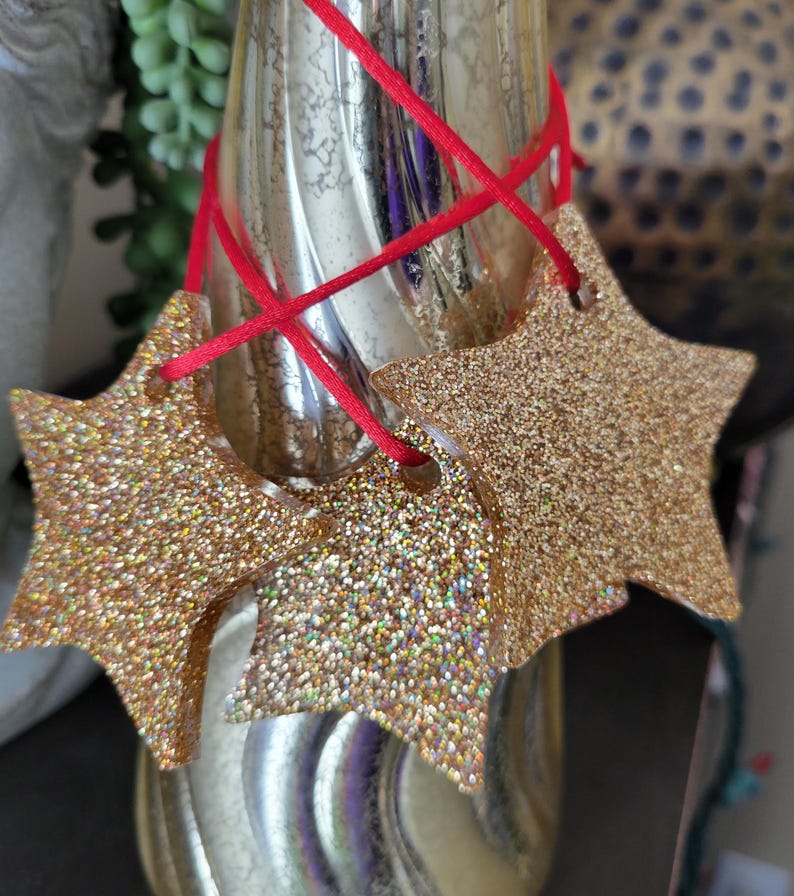 Glittering Gold Star Ornaments in a Set of Three - Etsy