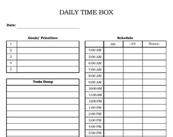 Daily Time Blocking / Daily Time Boxing Printable Template - Etsy