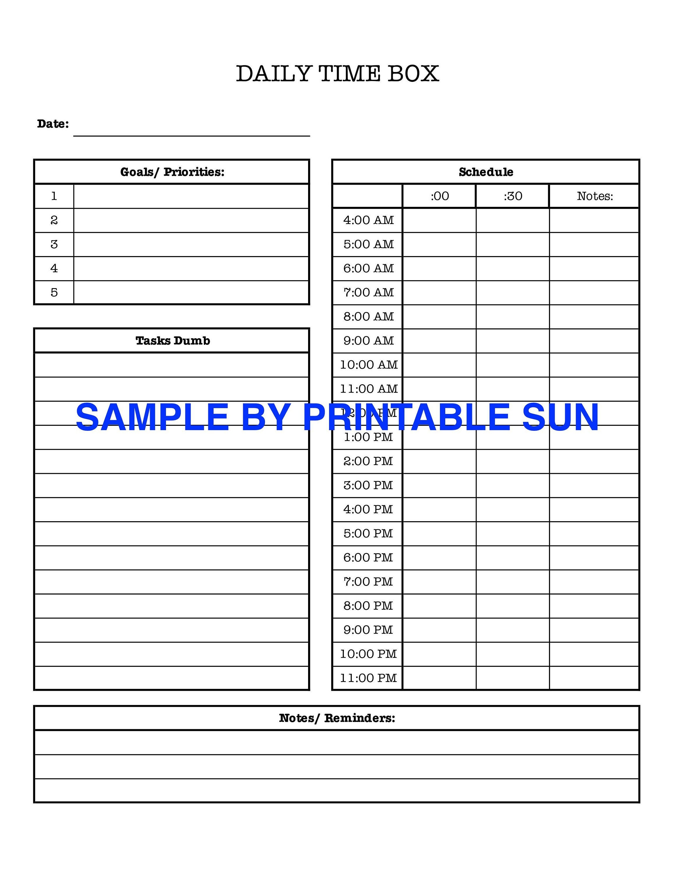 Daily Time Box Template - Etsy UK