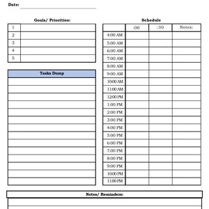 Daily Time Box Template - Etsy