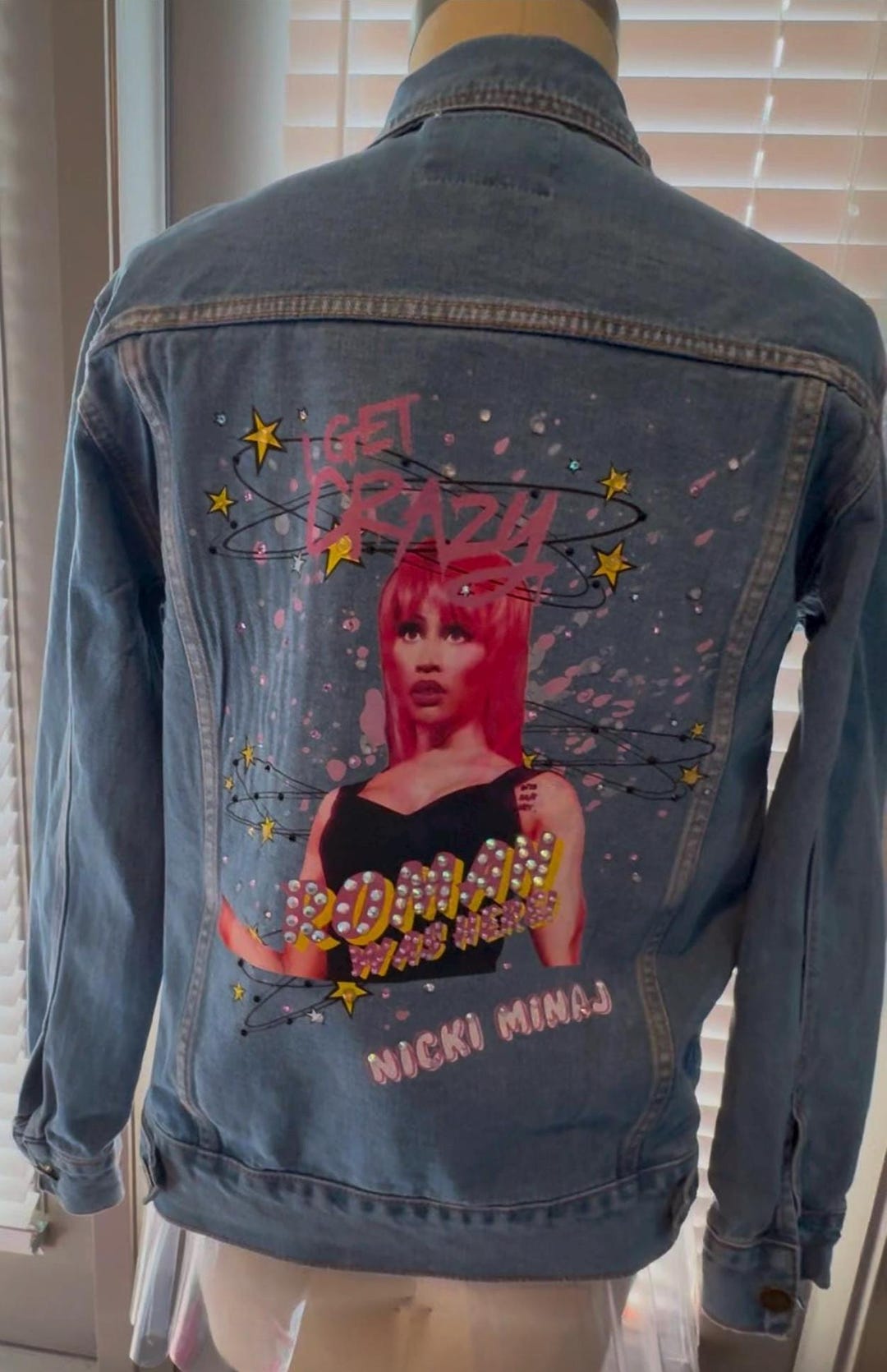Custom Nicki Minaj Men's Fit "roman" Denim Jacket W Rhinestones- Ready ...