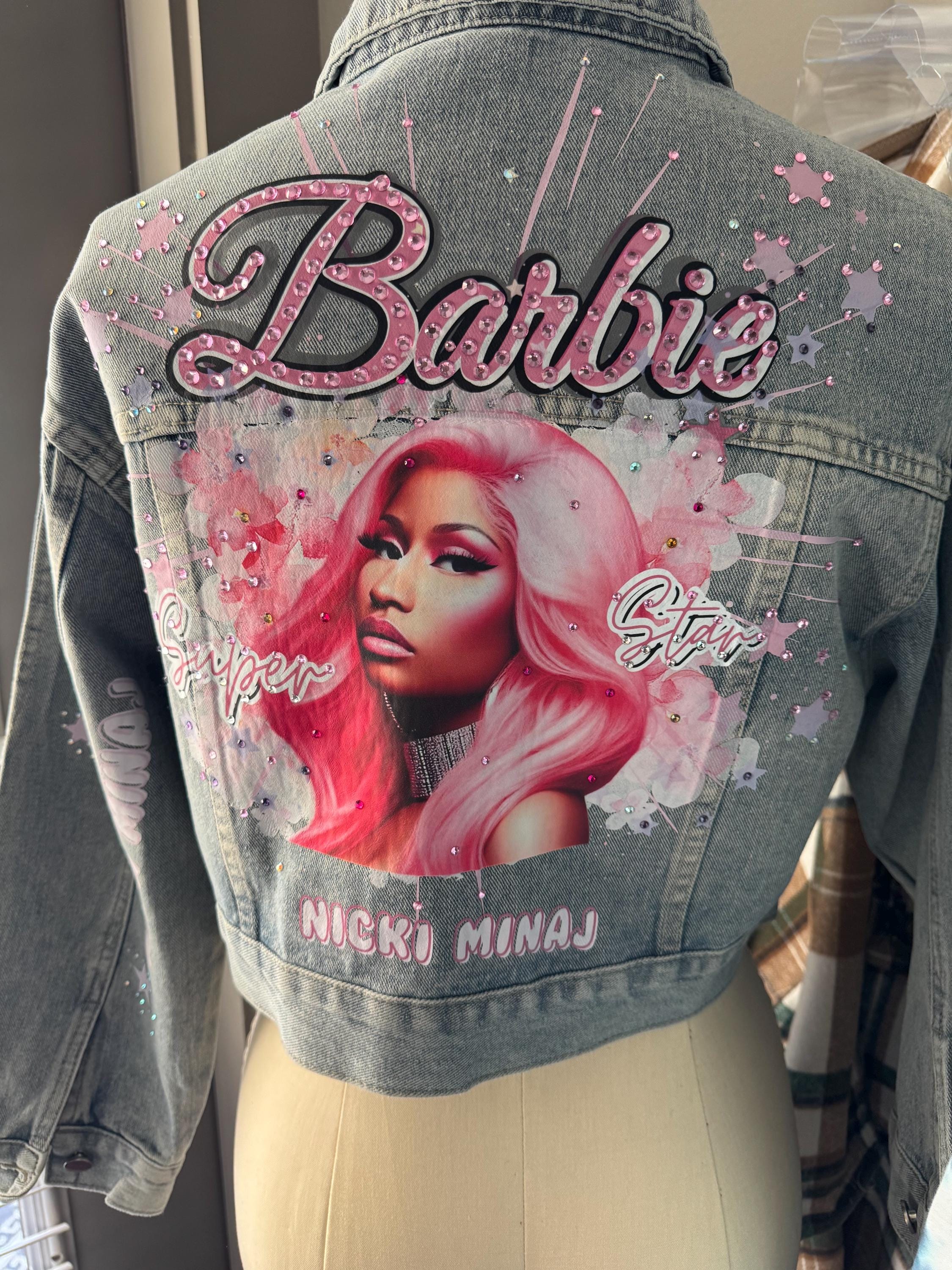 Custom Nicki Minaj "super Star/barbie" Denim Jacket W Rhinestones ...