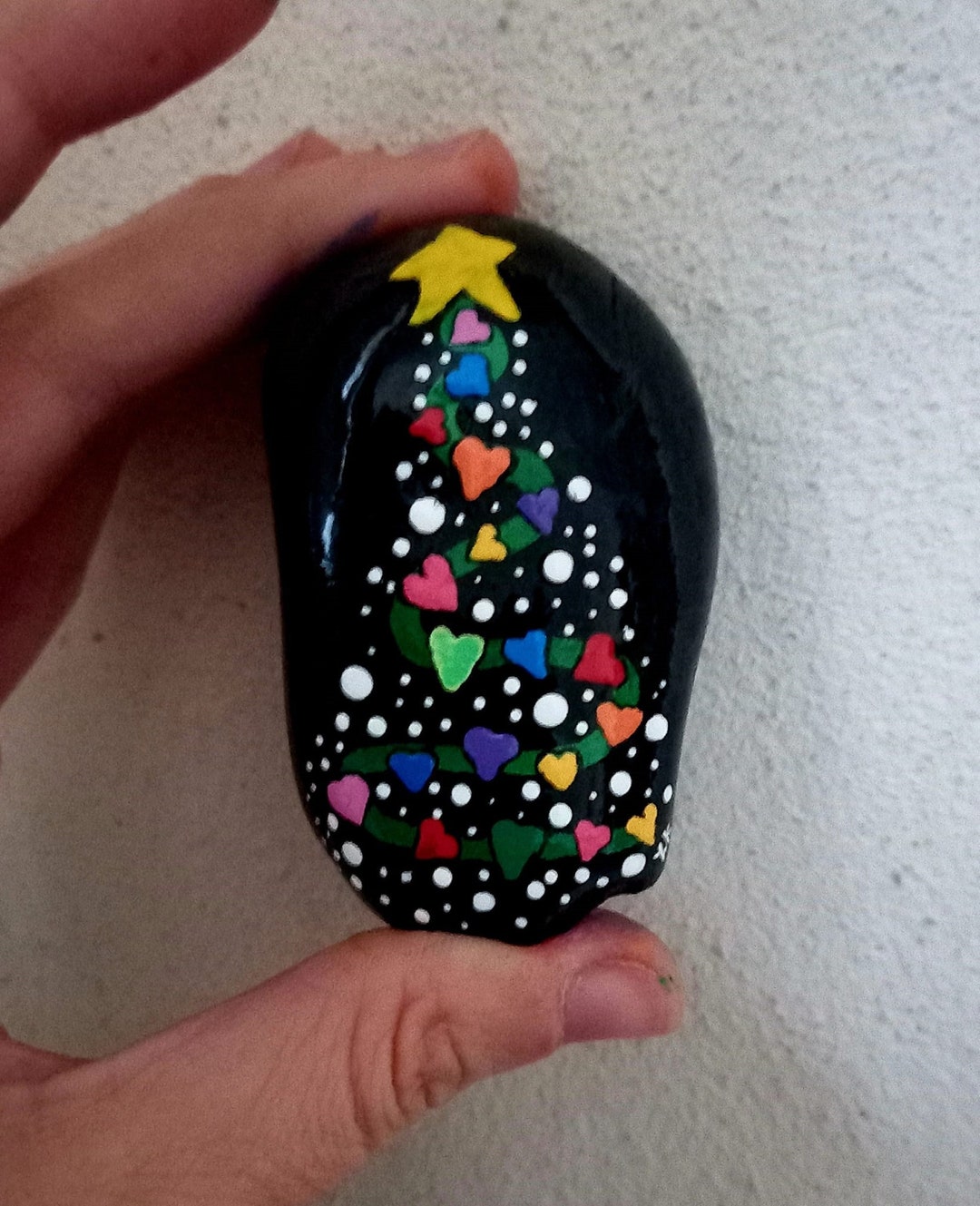 Christmas Tree Hand Painted Pebble Painting on Natural - Etsy