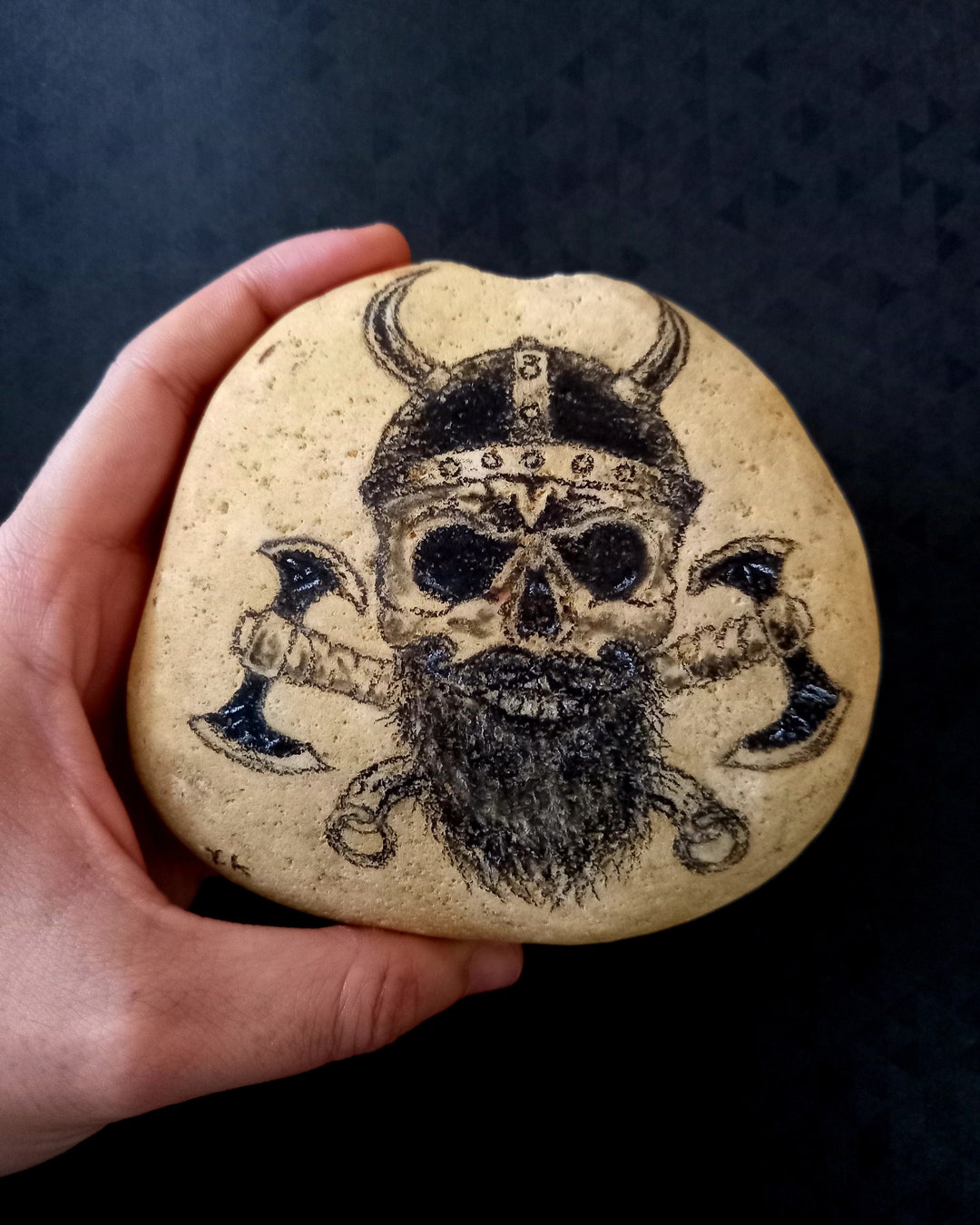 Black Stone Drawing on Natural Stone Customizable Viking - Etsy