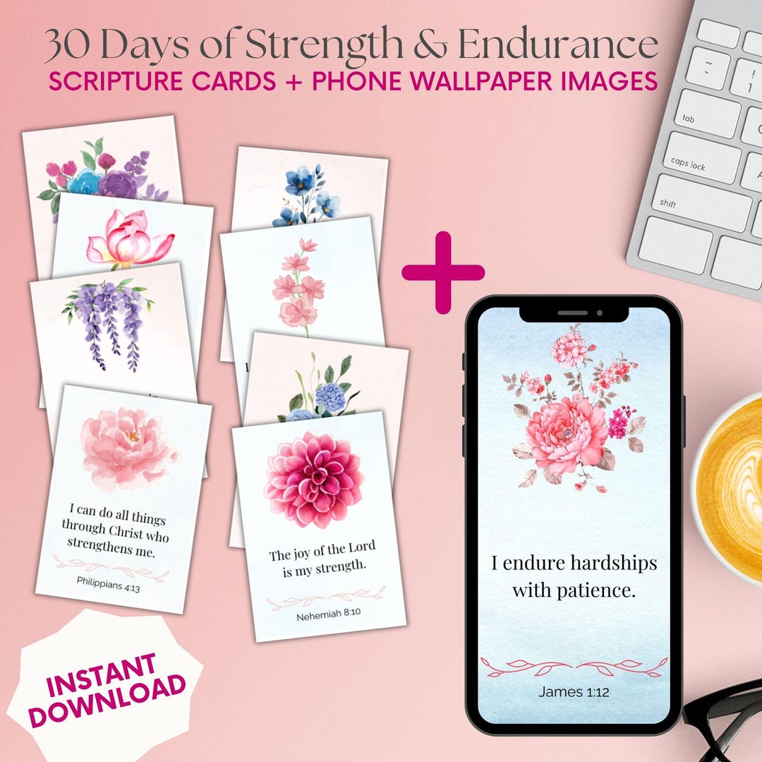Strength & Endurance Scripture Bundle | Floral Printable Affirmation ...