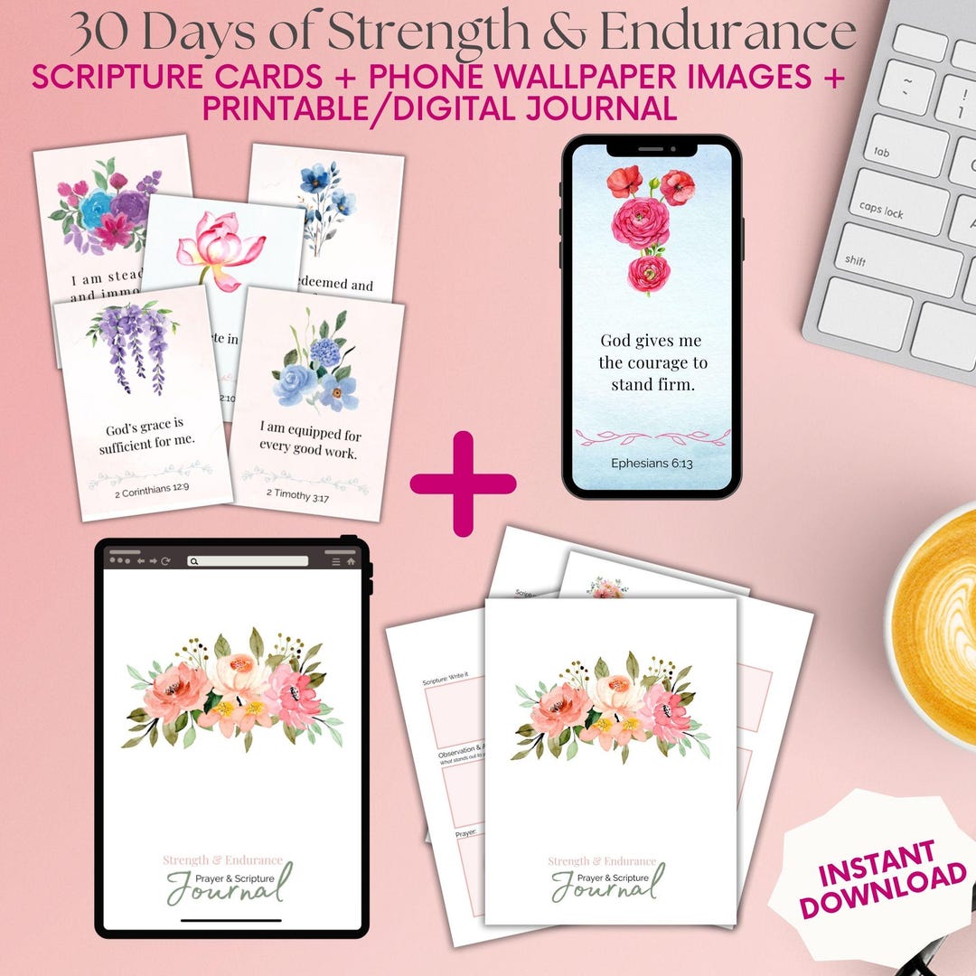 Strength & Endurance Scripture Bundle | Floral Printable Affirmation ...